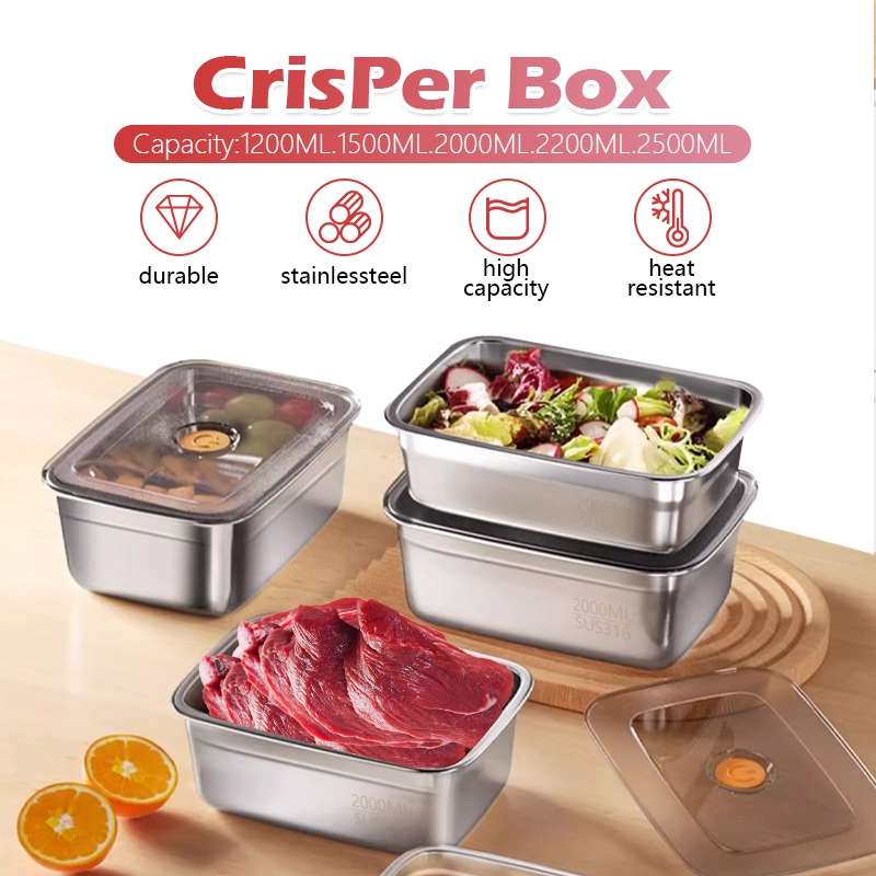 Crisper Box Stainless Steel Organizer Fresh-Keeping Storage Box With ...