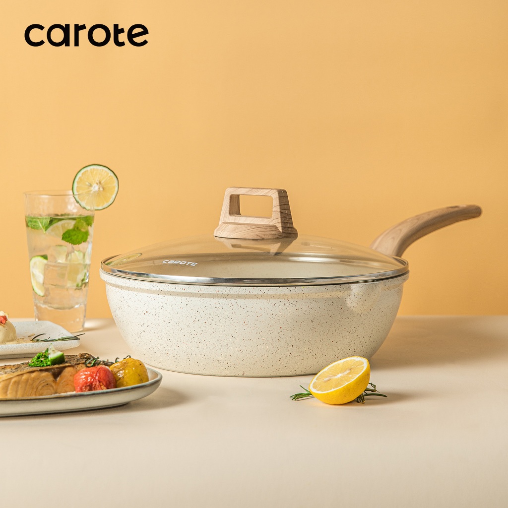 CAROTE Ice Cream Non Stick Stir-fry Deep Fry Wok PFOA Free Non-Stick ...