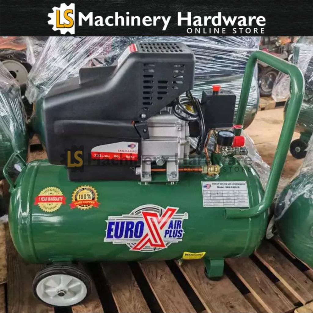 EUROX AIR PLUS EAG-3-6051D 3.5HP 60Litre 8Bar/115psi Direct Driven Air Compressor with JKKP Cert ...
