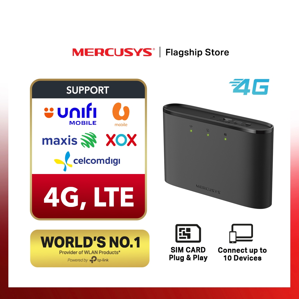 Mercusys 150Mbps Wireless 4G LTE Mobile Wi-Fi SIM Card Plug and Play ...