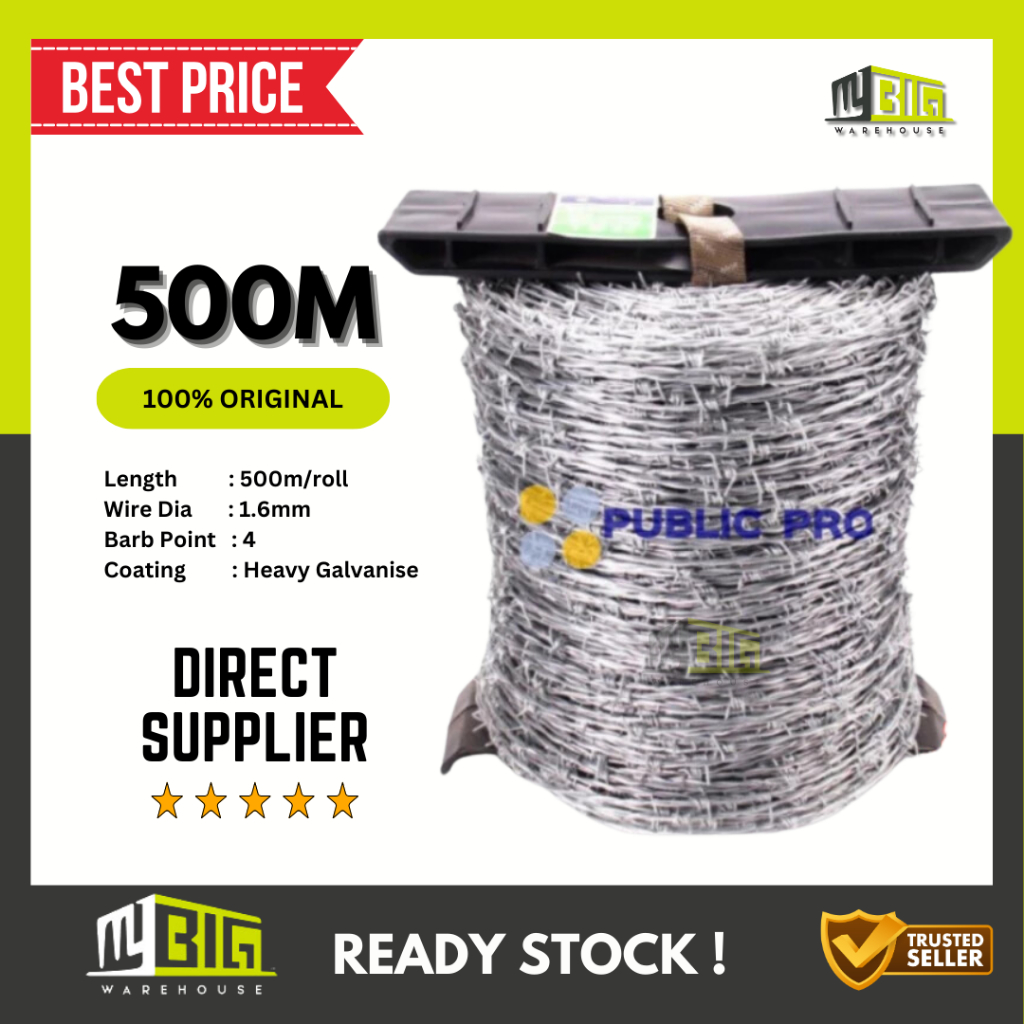 Public Pro® 500M Dawai Kawat Duri Pagar | High Tensile Barbed Wire/ 铁丝网 ...
