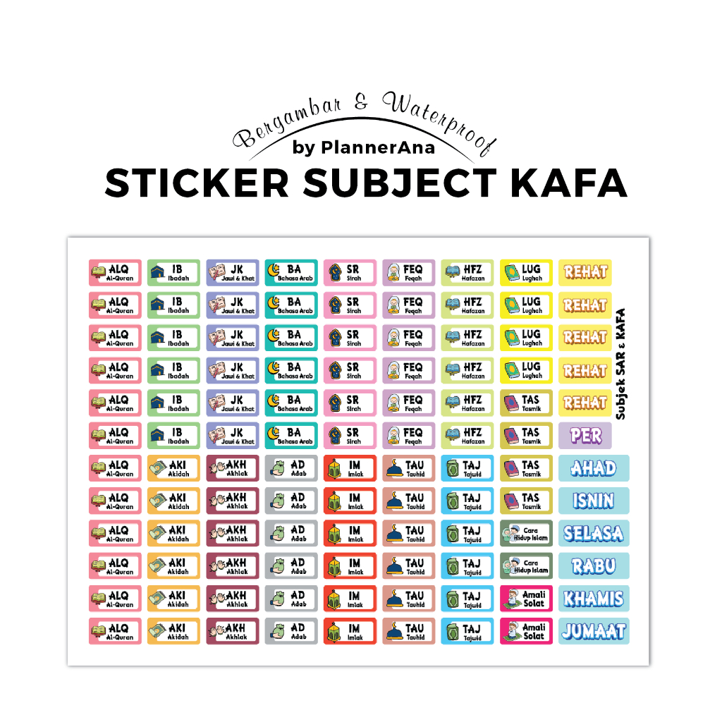 STICKER SUBJEK SEKOLAH KAFA LABEL Kalis Air UNTUK BUKU SEKOLAH LATIHAN ...