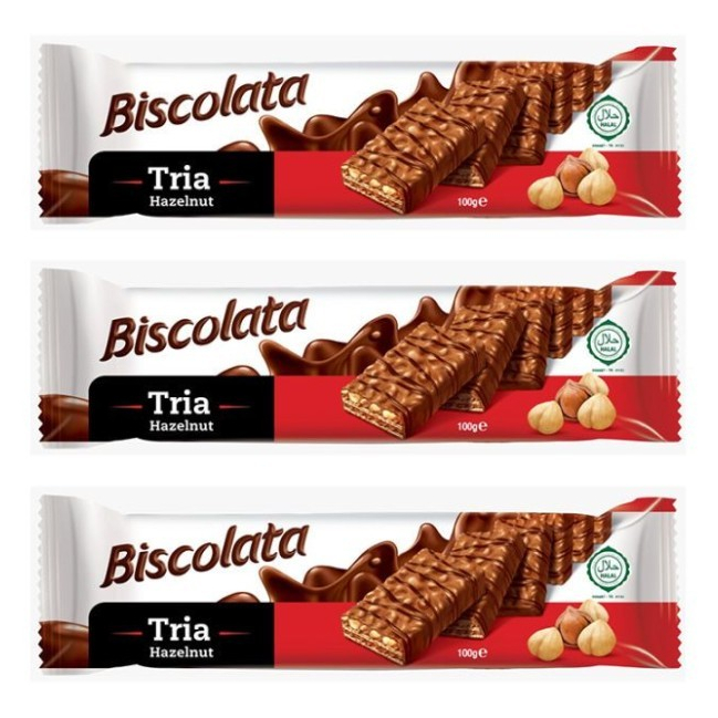 BISCOLATA TRIA HAZELNUT, MILK CHOCOLATE WAFERS WITH HAZELNUT CREAM 100G ...