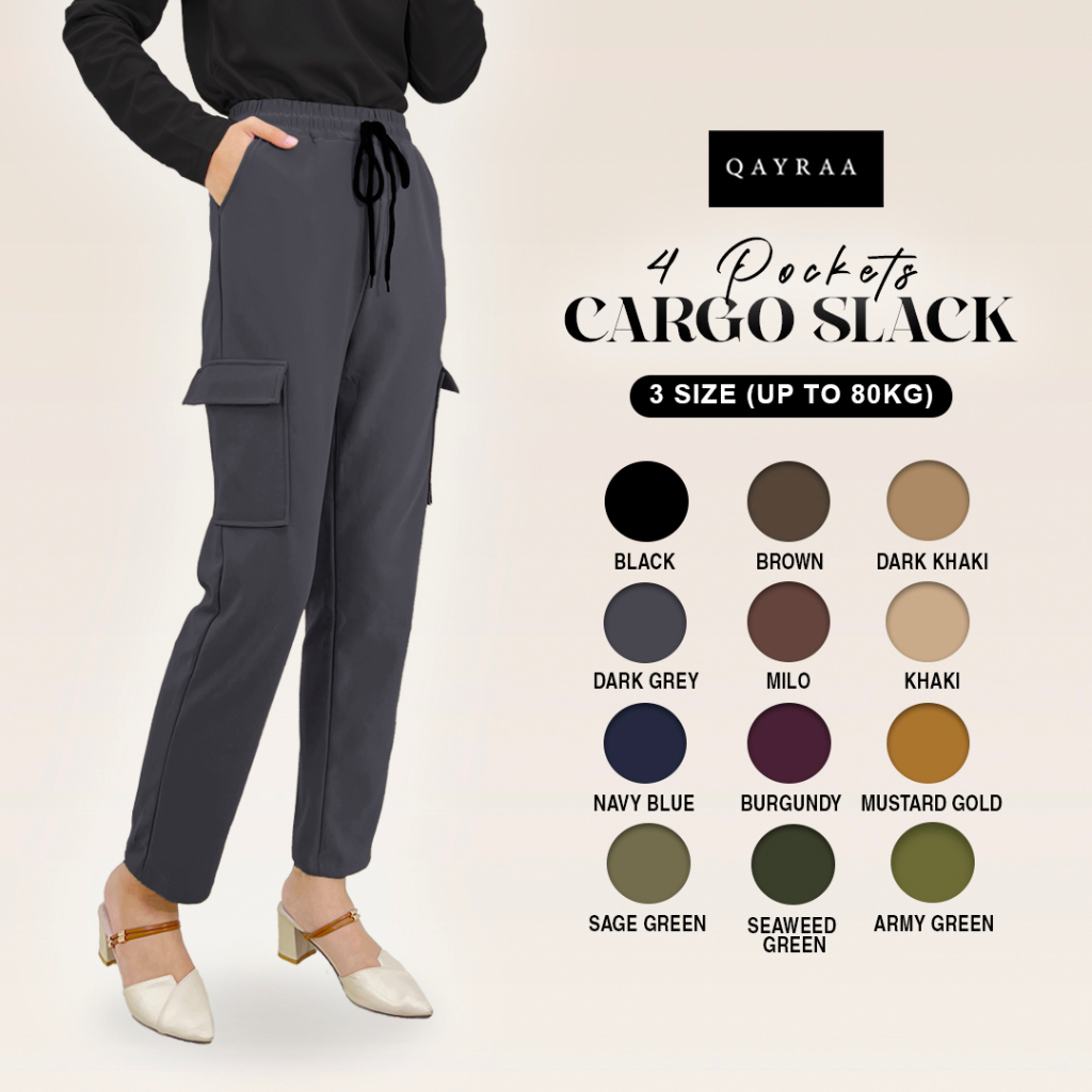 QAYRAA 4 Pocket Cargo Slack Pant - Seluar Wanita Seluar Kargo Perempuan ...