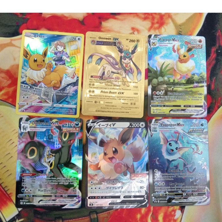 6 pcs / set Eevee V Full art Omneon gold soft metal Flareon vaporeon ...