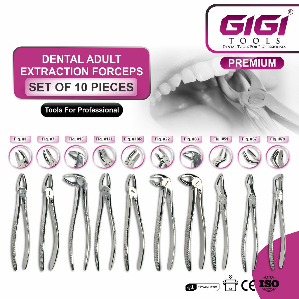 GIGI Tools Extracting Forceps Set 10Pcs Adult Forceps Kit German ...