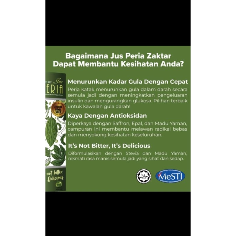 Jus Peria Zaktar, Jus kesihatan sedap di minum (Stevia) | Shopee Malaysia