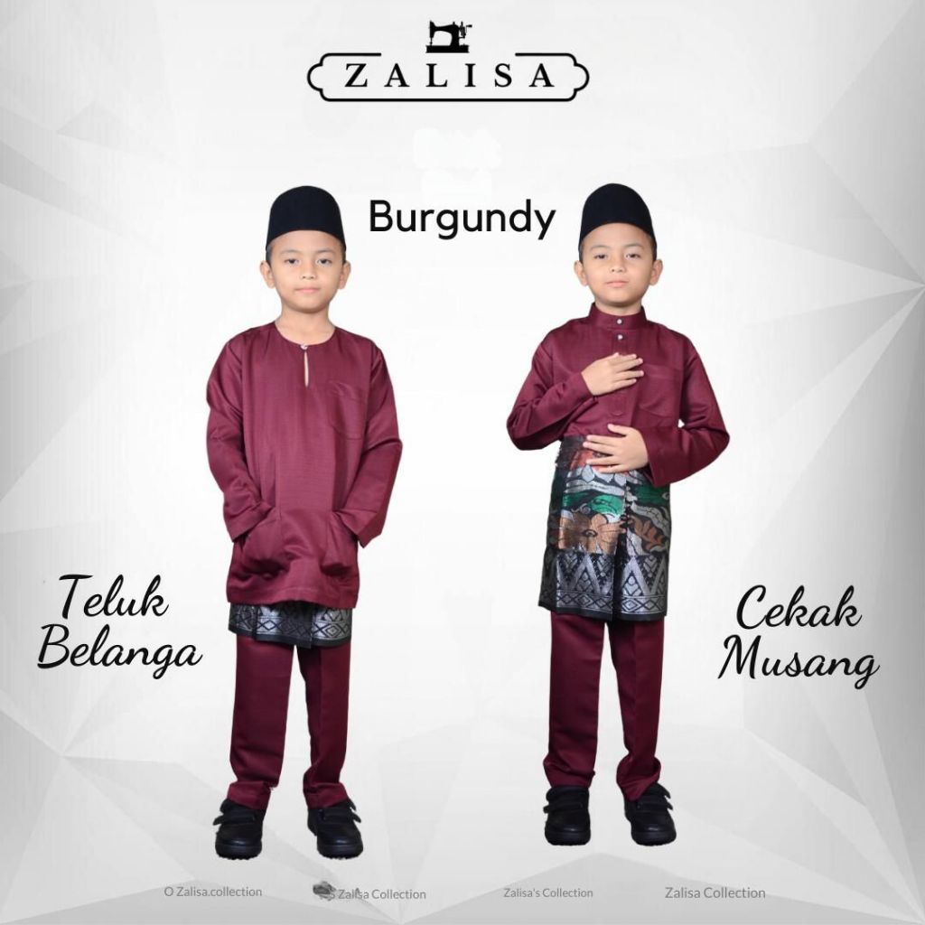 ZALISA BAJU MELAYU BUDAK TELUK BELANGA BERPESAK WARNA BURGUNDY | Shopee ...