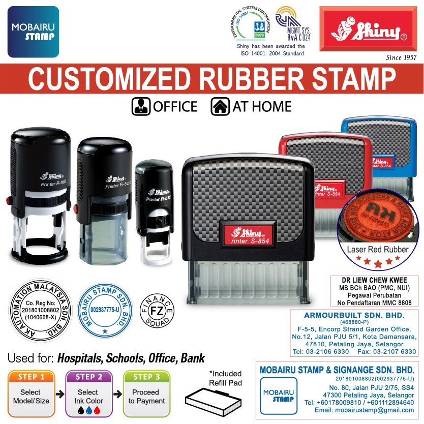 *POS SAME DAY* SHINY Customized Rubber Stamps - Printer S851 to S855 & Round Stamp model[Office ...