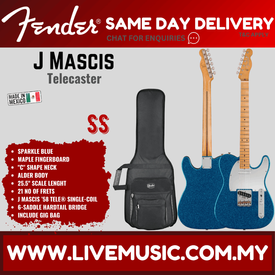 Fender J Mascis Telecaster Electric Guitar, Maple FB, Sparkle Blue ...