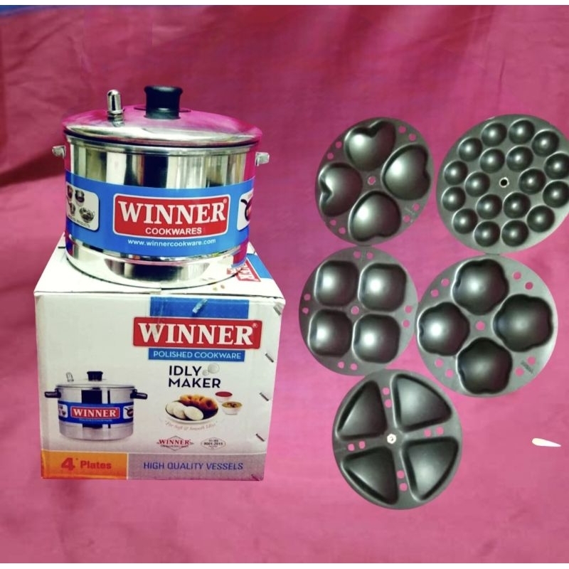 stainless steel multi design idly pot with 5 pattern nonstick plates ...