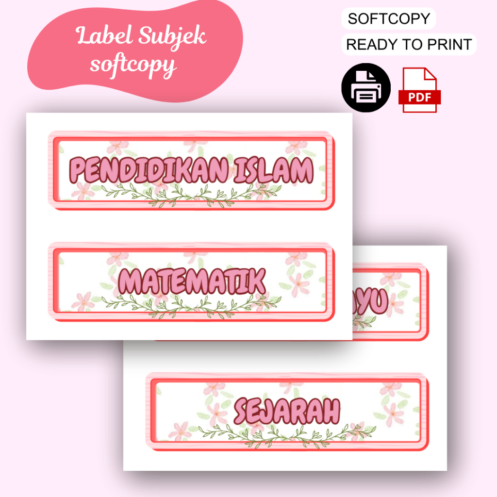 SOFTCOPY PDF LABEL SUBJEK PAPAN KENYATAAN KELAS HIASAN DEKORASI PINK ...