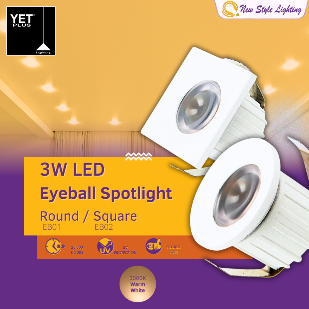 YETPlus EB01 EB02 3W 3000K Warm White Round Square White Aluminium COB ...