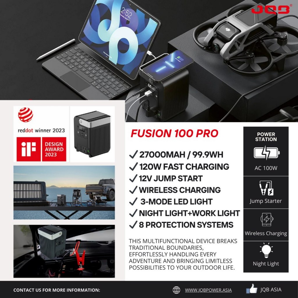 JQB Fusion 100 PRO | LiFePO4 Battery | Portable Power Station | 12V ...