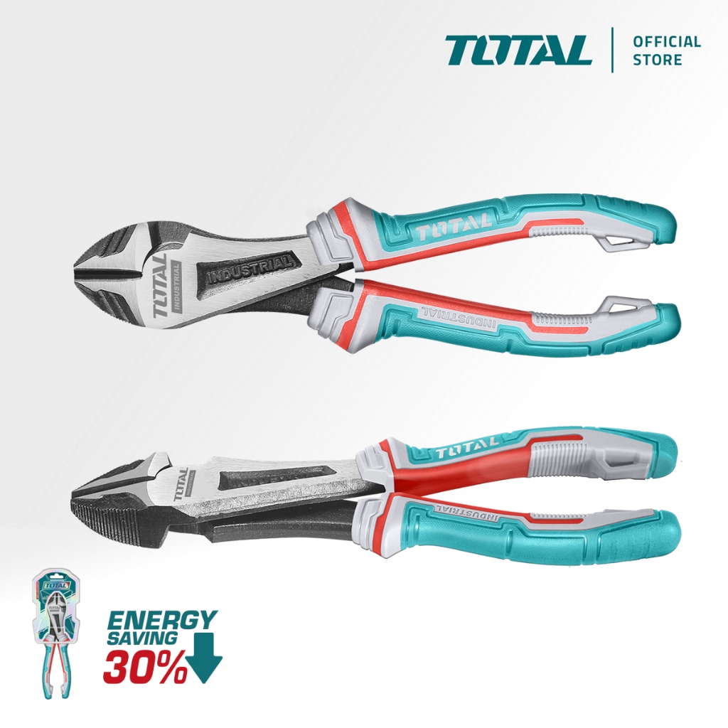 TOTAL High leverage heavy-duty diagonal cutting pliers (7'') with 30% ...