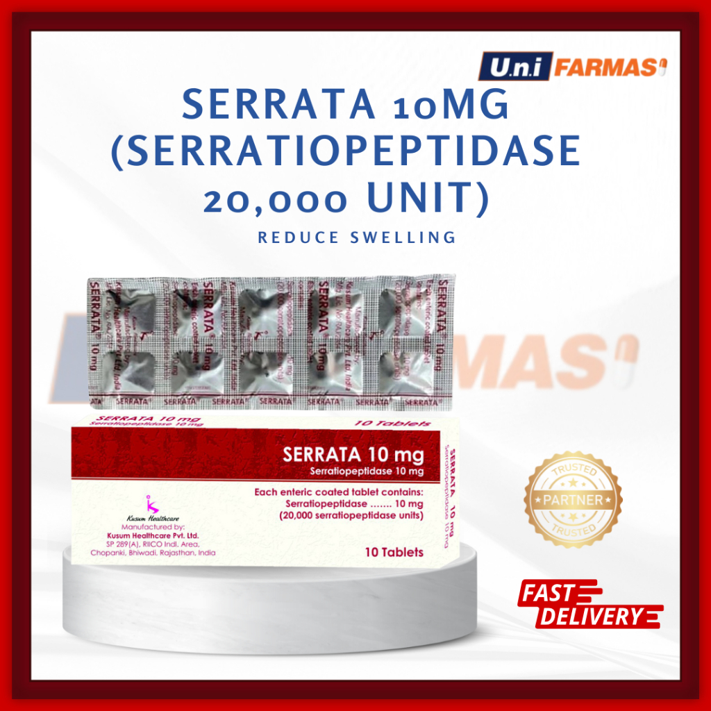 SERRATA SERRATIOPEPTIDASE 10MG 1 STRIP (10 TABLET) -FOR SWELLING/SURUT ...
