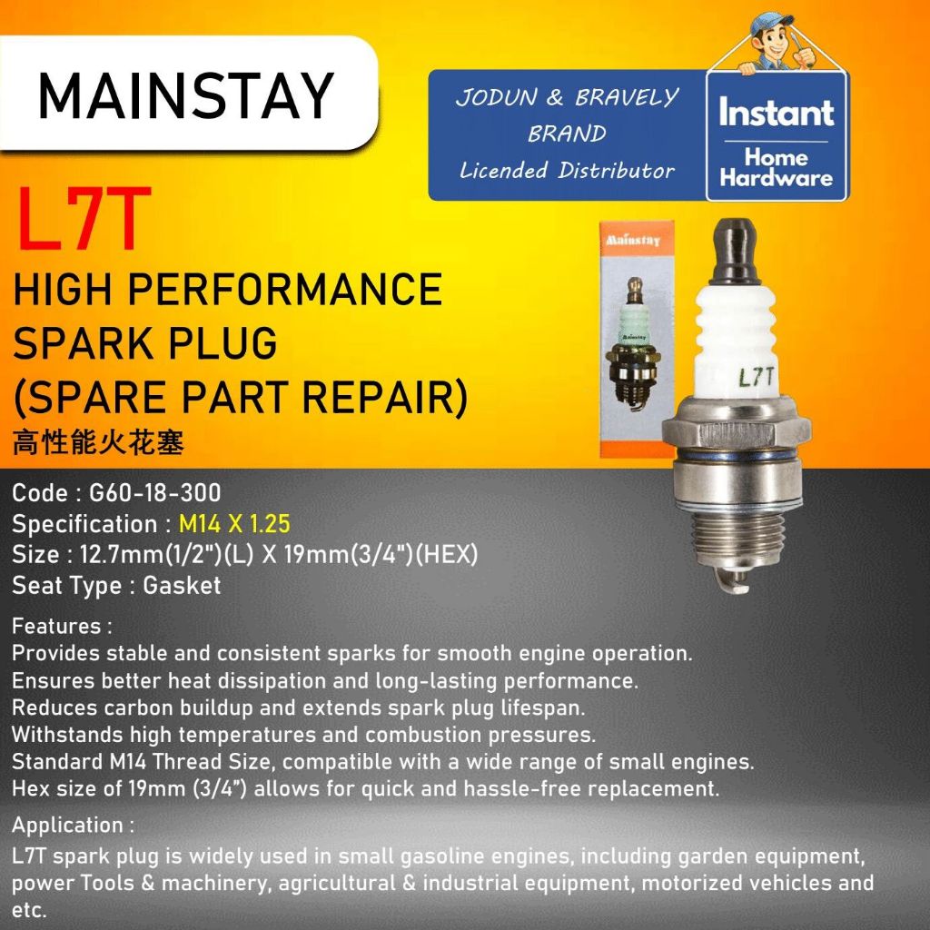 MAINSTAY BRAND L7T High Performance Spark Plug For 2-Stroke Engine Include Chainsaws and ...