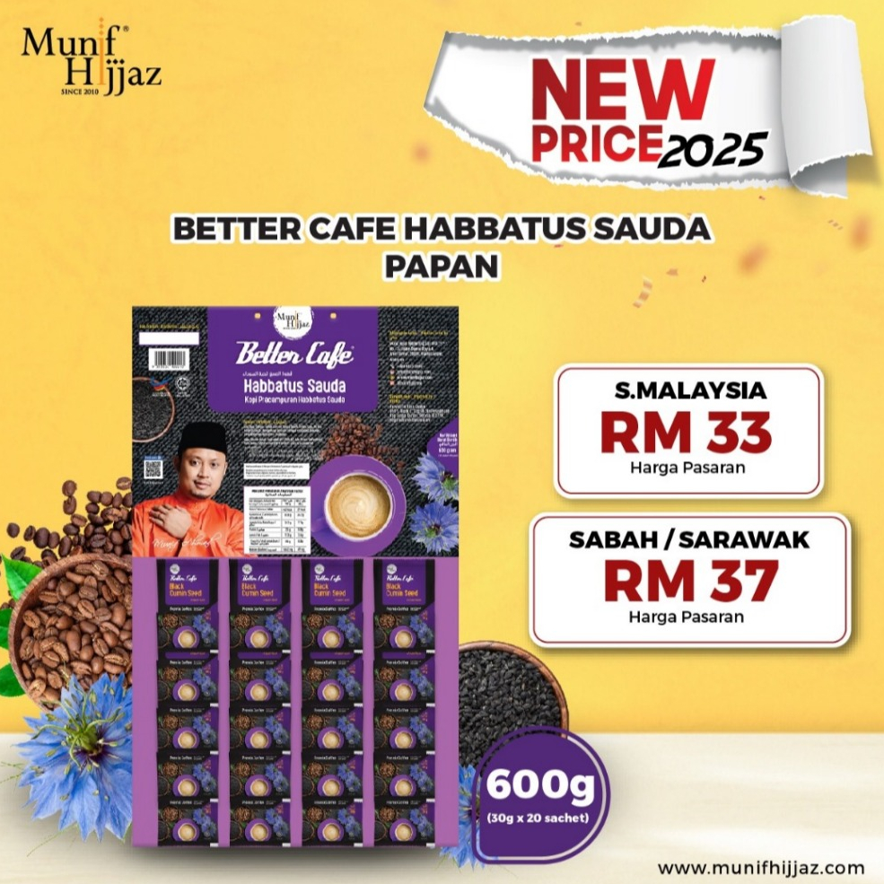 Munif Hijjaz Better Cafe Black Cumin Seed | Kopi Habbatus Sauda Papan (20 sachets x 30g ...