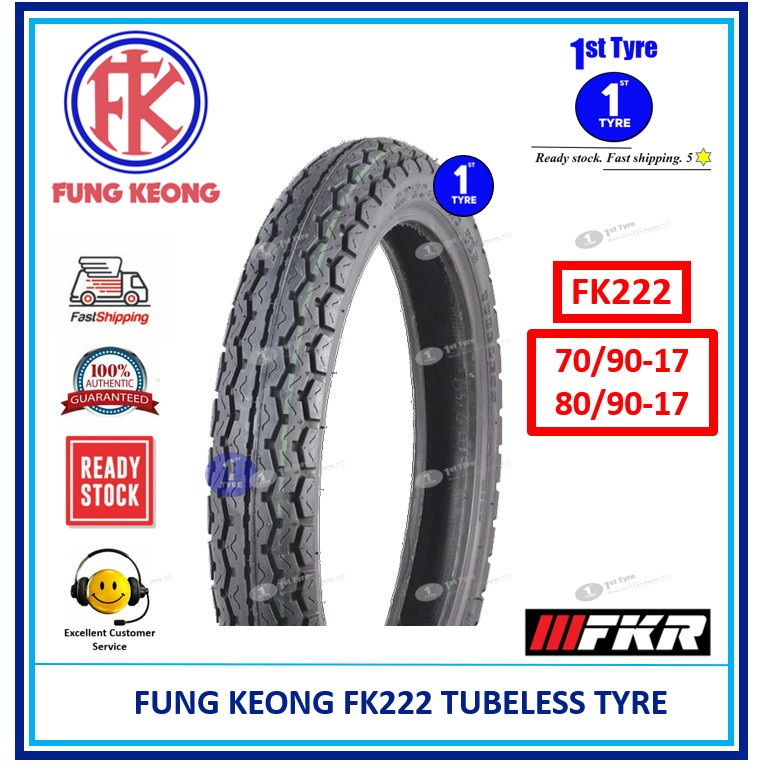 TAYAR FUNG KEONG (BY FKR) TUBELESS TYRE FK222 (BUNGA TT100) 70/90-17 ...
