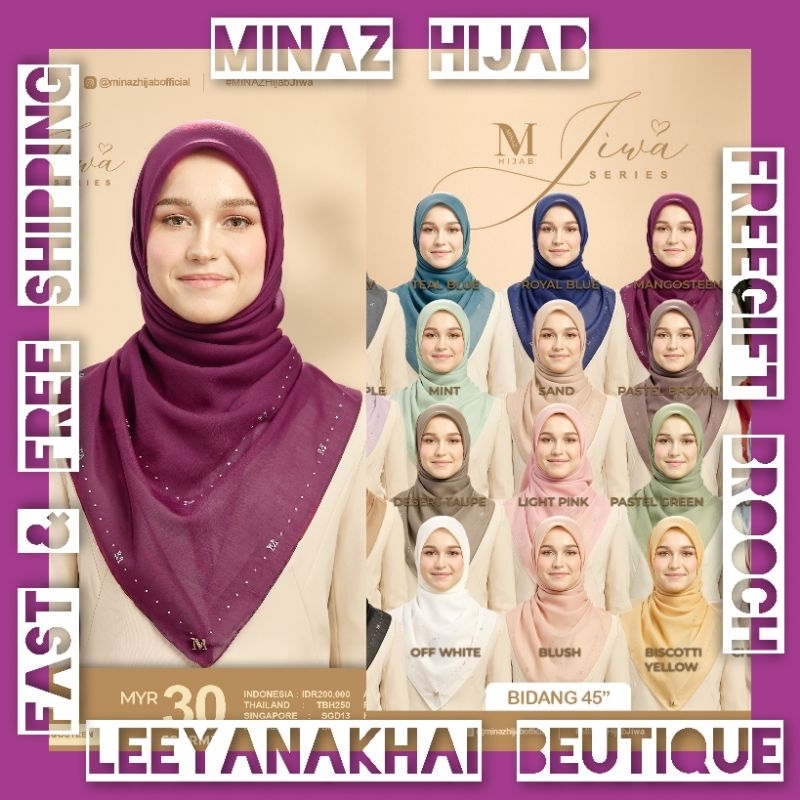 [ Original 💯 ] MH Minaz Jiwa Series B45 | Anggun Sulam | Tudung Bawal Minaz Plain |Tudung Minaz ...