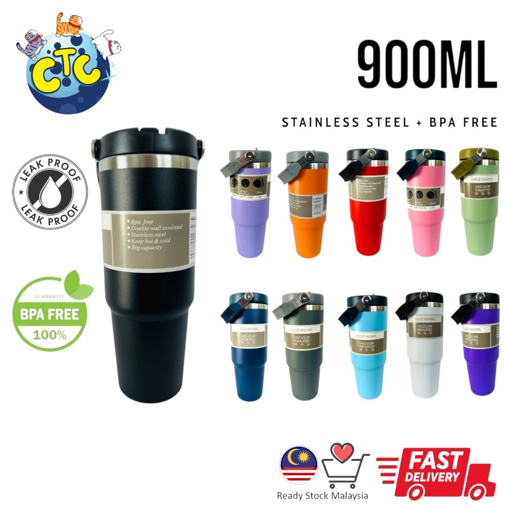 900ML Botol Air Thermos Tumble Bottle Tumbler with Handle Stainless ...