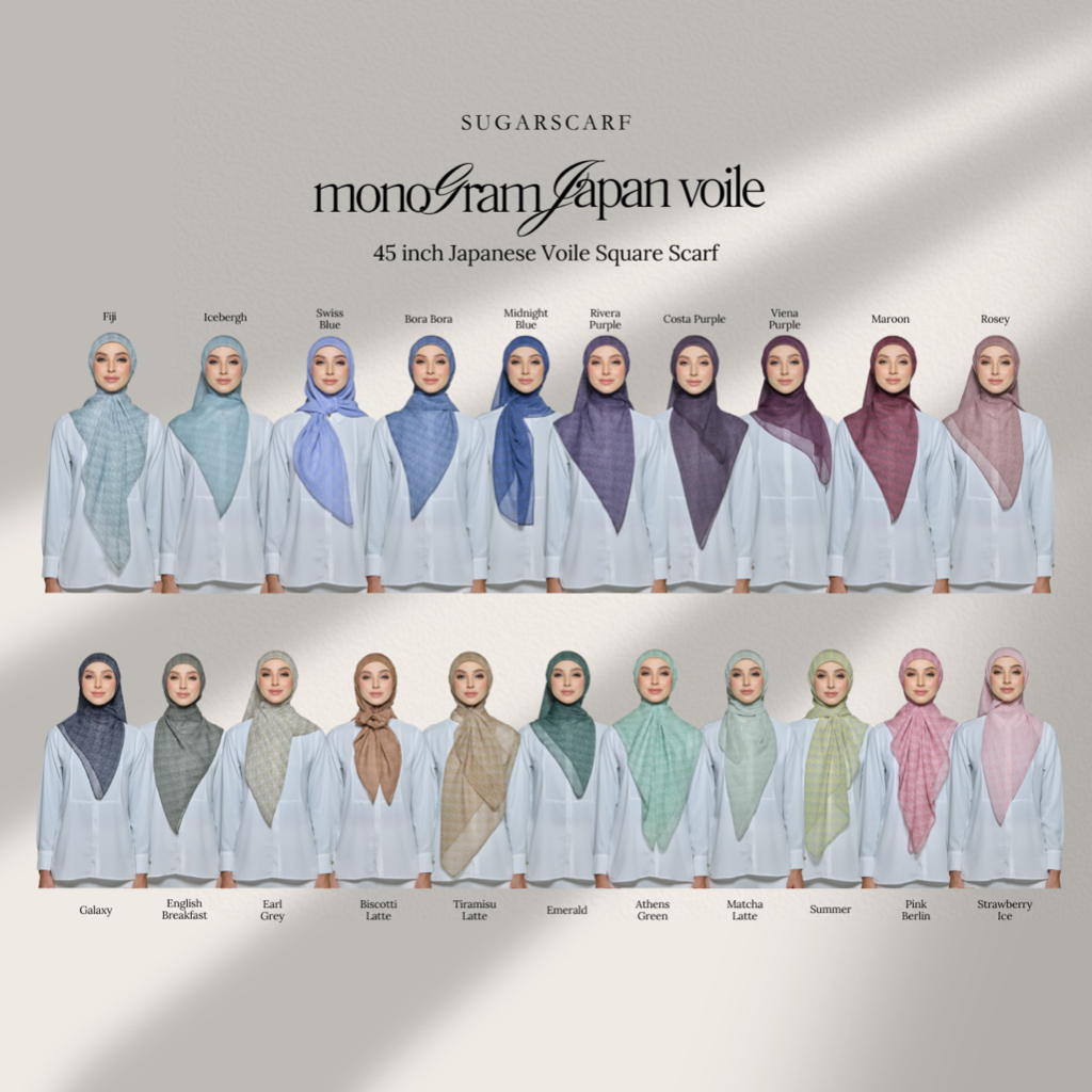 Sugarscarf Monogram Japanese Voile Square Scarf | Shopee Malaysia