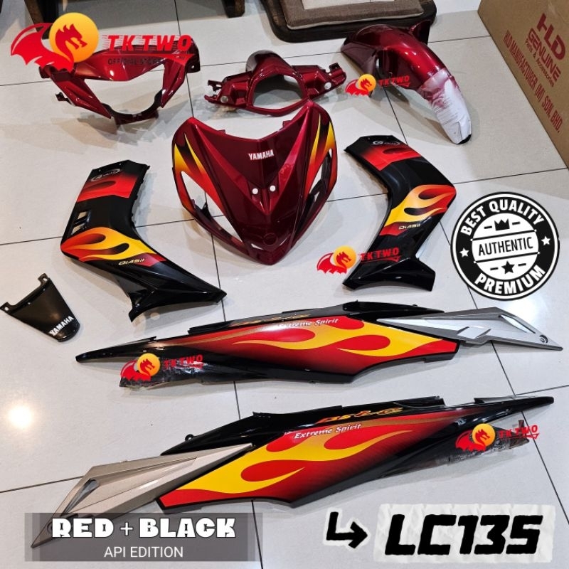 Lc135 cover set with sticker Red + Black Flames (2) Merah Api Lc135 V1 ...