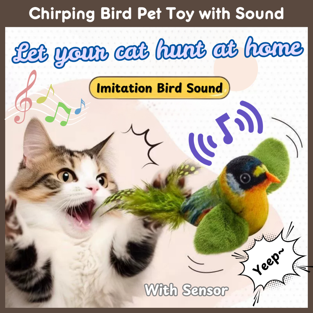 GUN PET Cat Toy Sound Chirping Bird Ball Pet Sensor Maininan Kucing ...