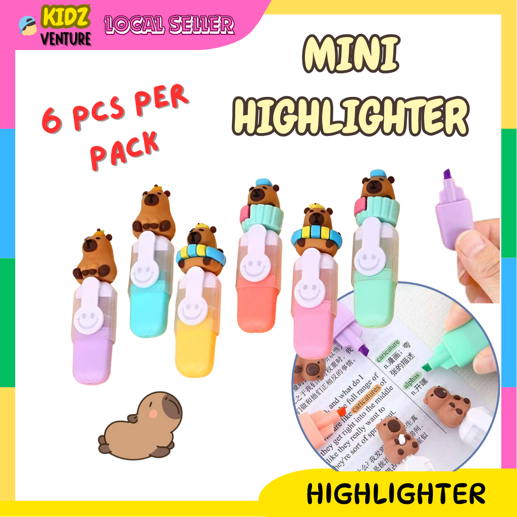 (READY STOCK) 6pcs Capybara Mini Colourful Highlighter Cute Stationery ...