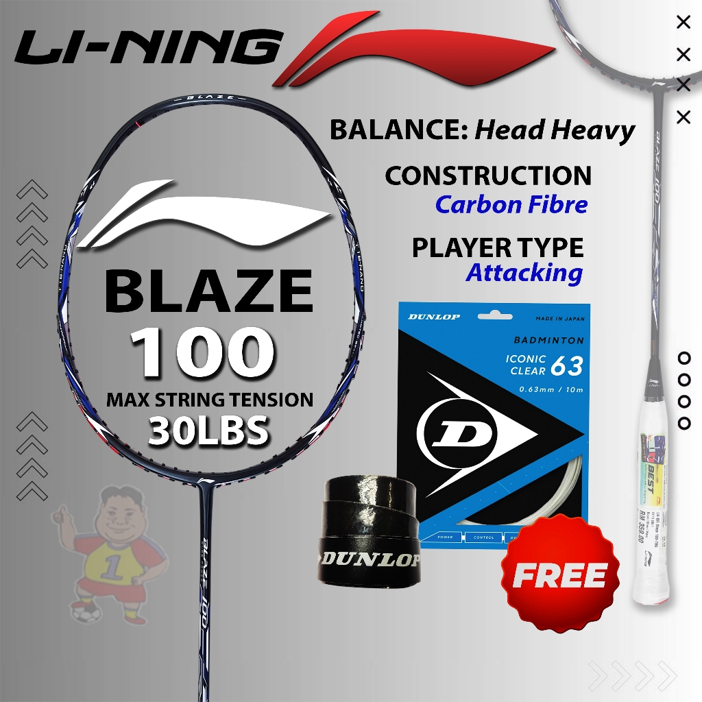 Li Ning Badminton Racket Blaze 100 Black Max Tension 30 lbs (Free ...