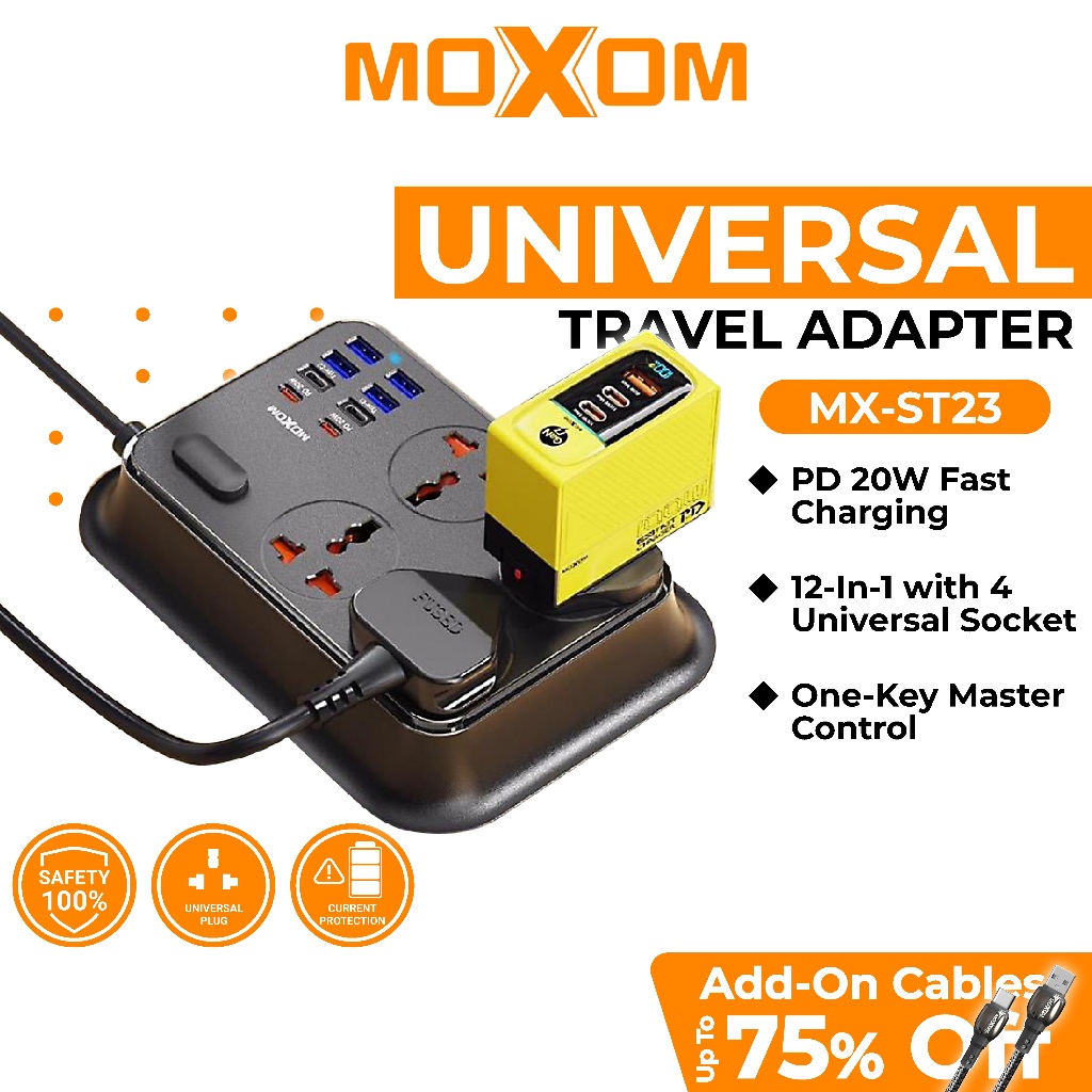 Moxom MX-ST23 12 in 1 PD Power Strip (2 Meter) with 4 Universal Socket ...