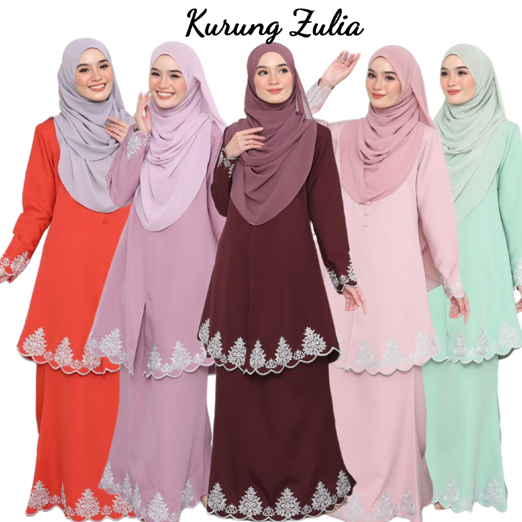 Kurung Zulia - Sulam Tenun Baju Riau Pahang Lilac Dusty PurpleMint Soft ...