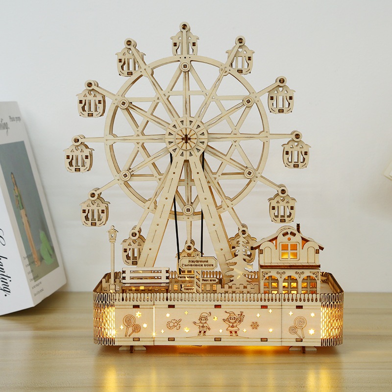 3D Wooden Puzzles Model Building Kits DIY Ferris Wheel with Music Box ...