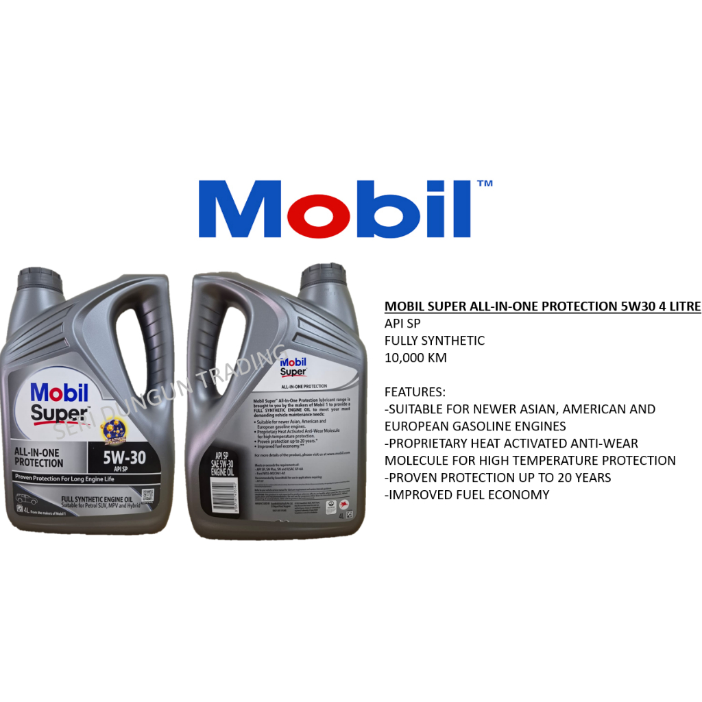 MOBIL MINYAK ENJIN SUPER ALL-IN-ONE PROTECTION 5W30 (FULLY) 4L 10,000 ...