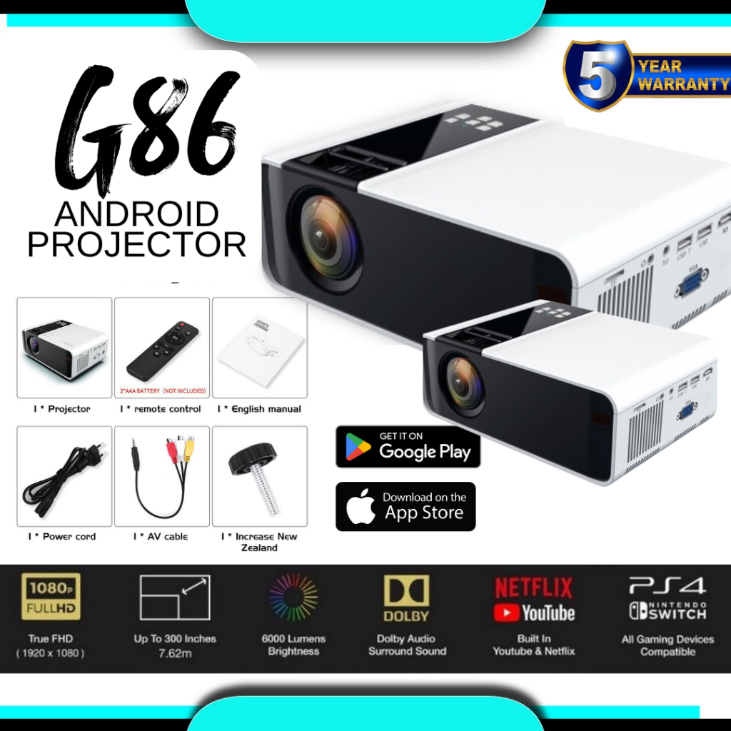 💝5 Years Warranty 💝 7500 lumens G86 Projector FULL HD 1080P Android ...