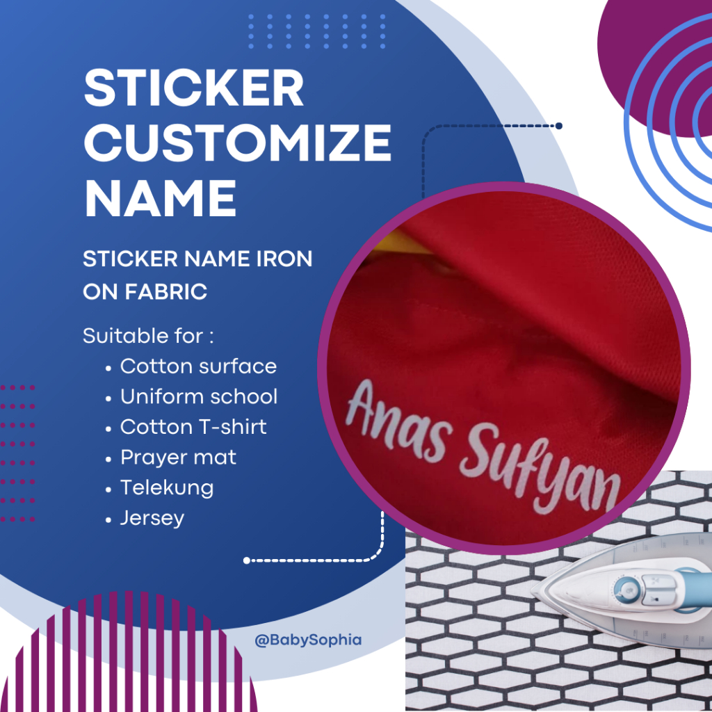 Sticker Customize Nama Label Baju Transfer Vinyl IRON ON FABRIC Sticker ...
