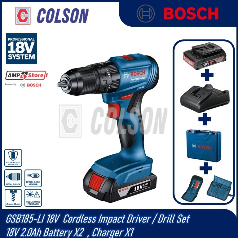 COLSON BOSCH GSB185-LI 18V Cordless Impact Driver /Drill Solo / Set ...