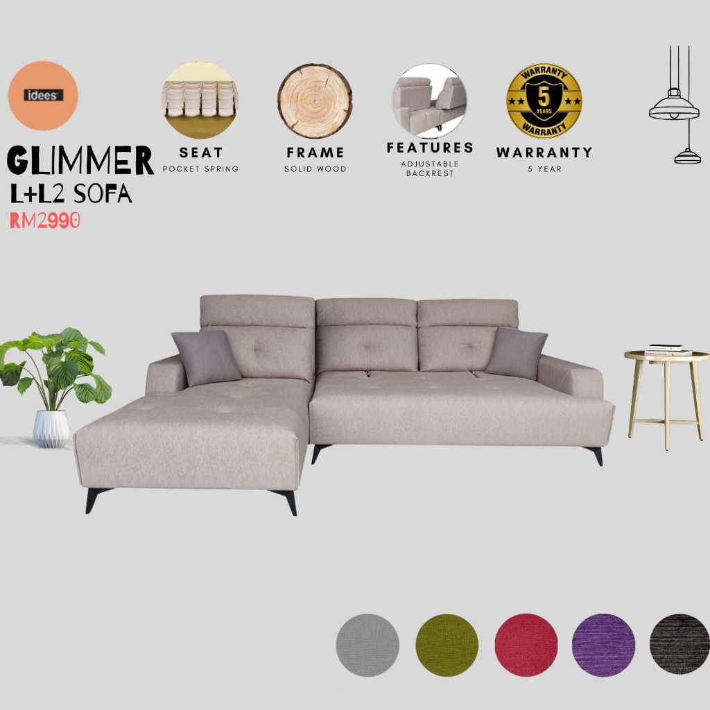 IDEES - GLIMMER L+L2/R+R2 Seaters Sofa | Adjustable Backrest | Water Repellent | Modern | Shopee ...