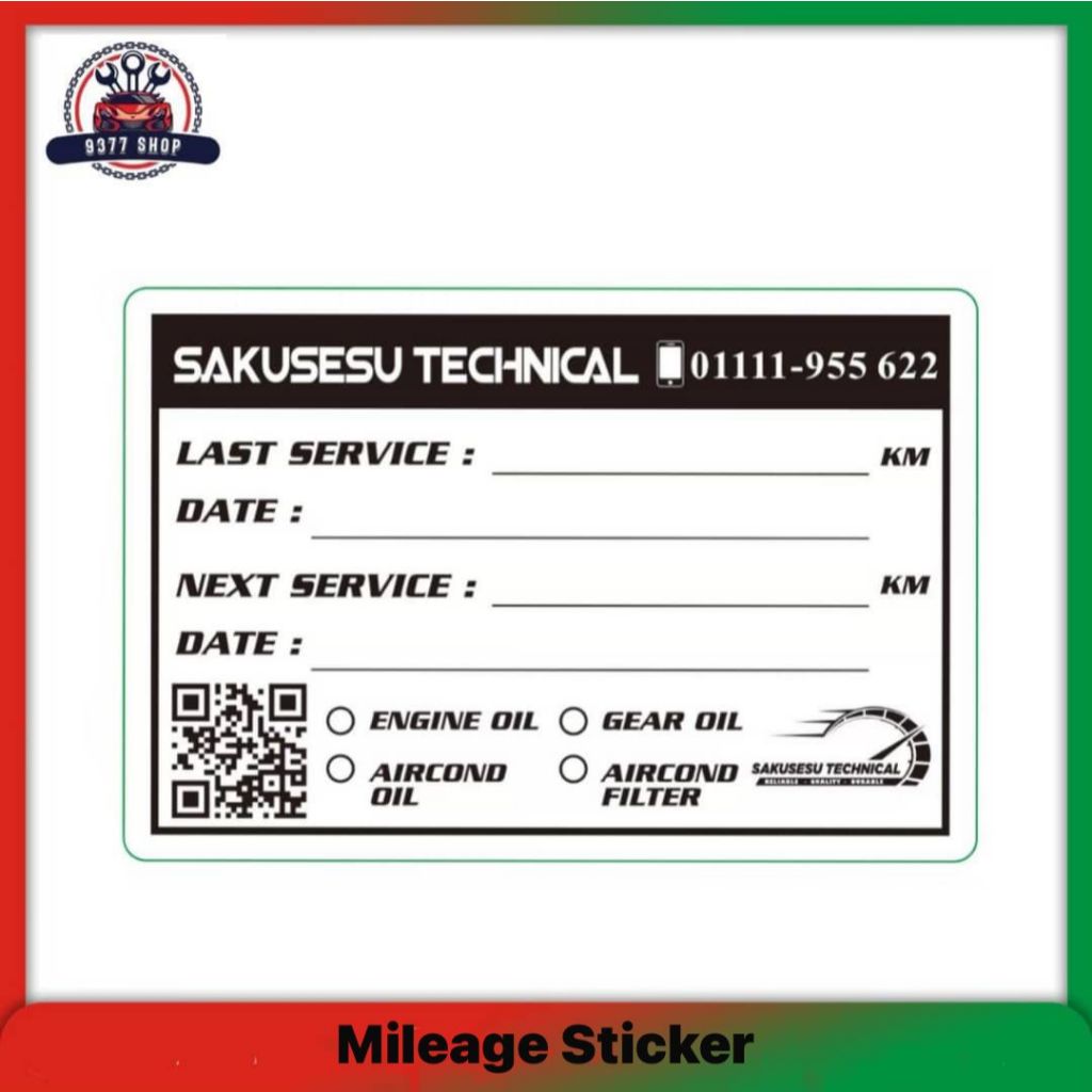 Car Mileage Sticker For All Kind Vehicles - To After Service Your Car ...