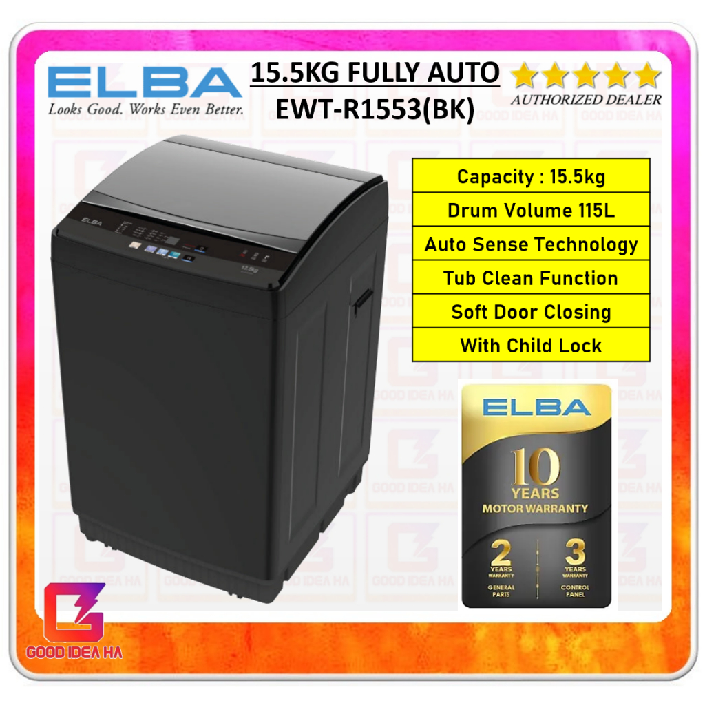 【LATEST MODEL】 ELBA 15.5KG Top Loading Fully Automatic Washing Machine ...