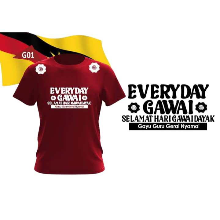 *PRE ORDER* BAJU GAWAI / T-SHIRT GAWAI / EVERYDAY GAWAI / SELAMAT HARI GAWAI DAYAK - MAROON ...
