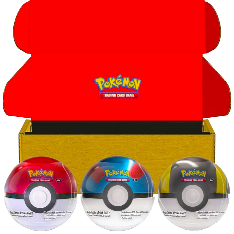 Pokemon PTCG Pokémon TCG Poké Ball Tin 3-Pack Bundle Great Ball Ultra ...