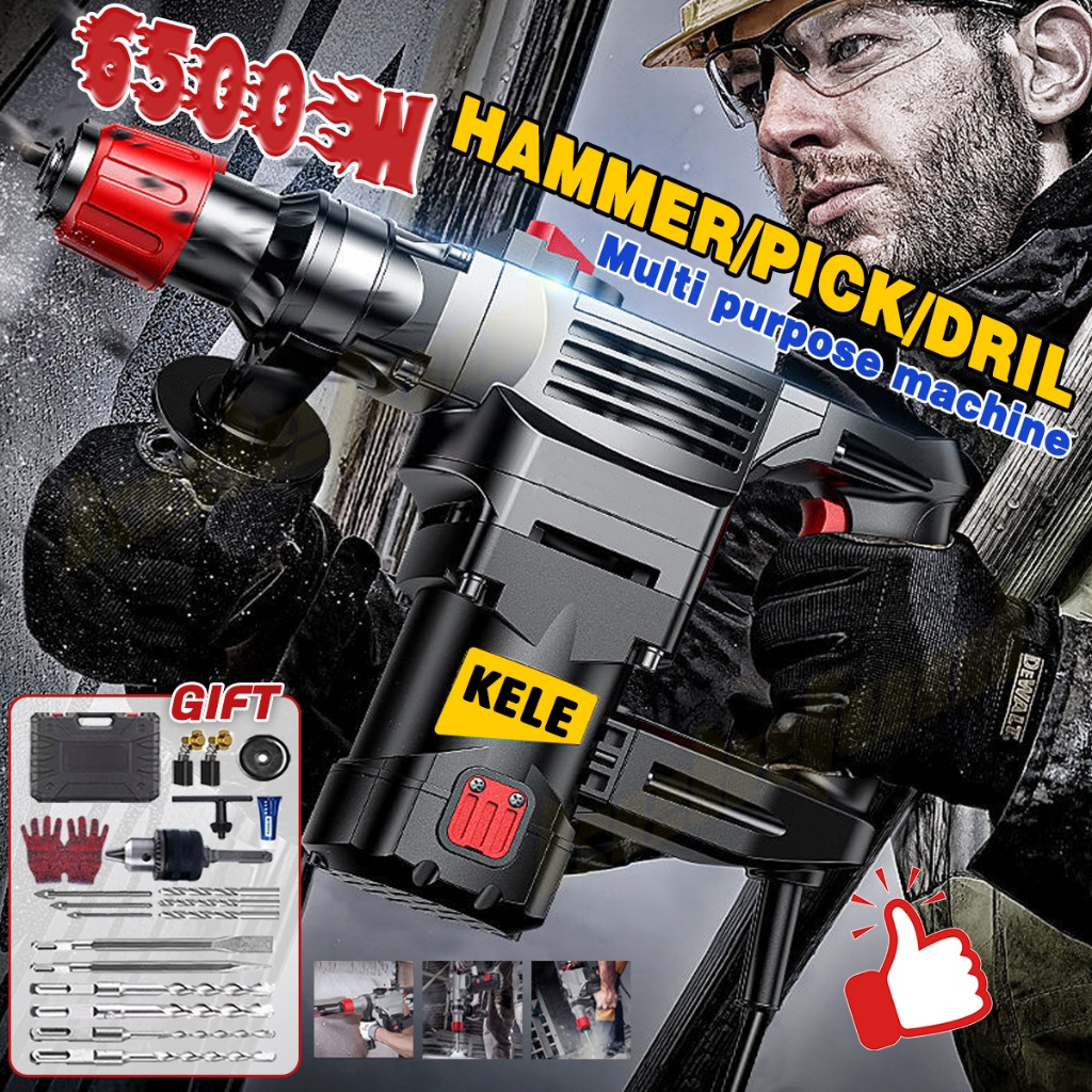 6500W Demolition Hammer Pick Break Concrete Electric Hammer Mesin Ketuk ...