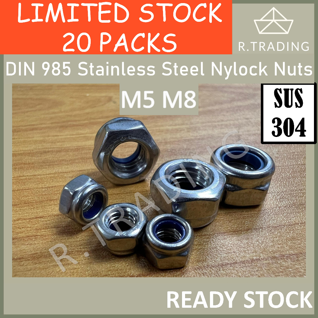 LIMITED STOCK – 20 PACKS [M5 M8] 100PCS DIN 985 Nylon Lock Hex Nut / Nylock SUS 304 – DIY & User ...