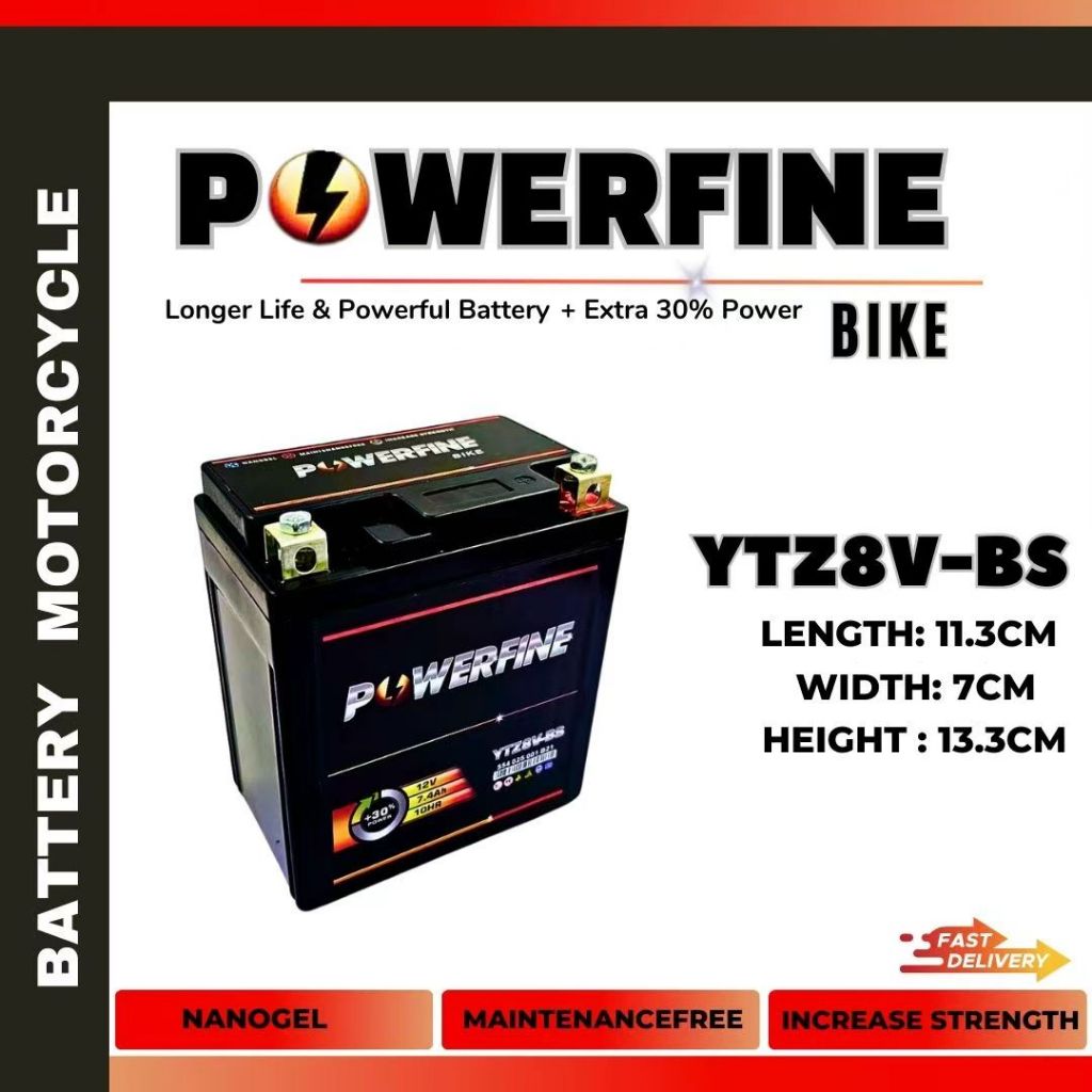YTZ8 YTZ8V BATTERY POWERFINE MOTORCYCLE R 25 X-MAX 250 RFS150 KLX150 BENELLI RFS150i YAMAHA YZF ...