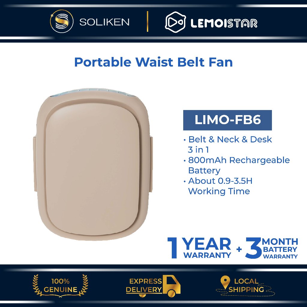 LEMOISTAR LIMO-FB6 800mAh Portable & Compact Fan USB Rechargeable Waist ...