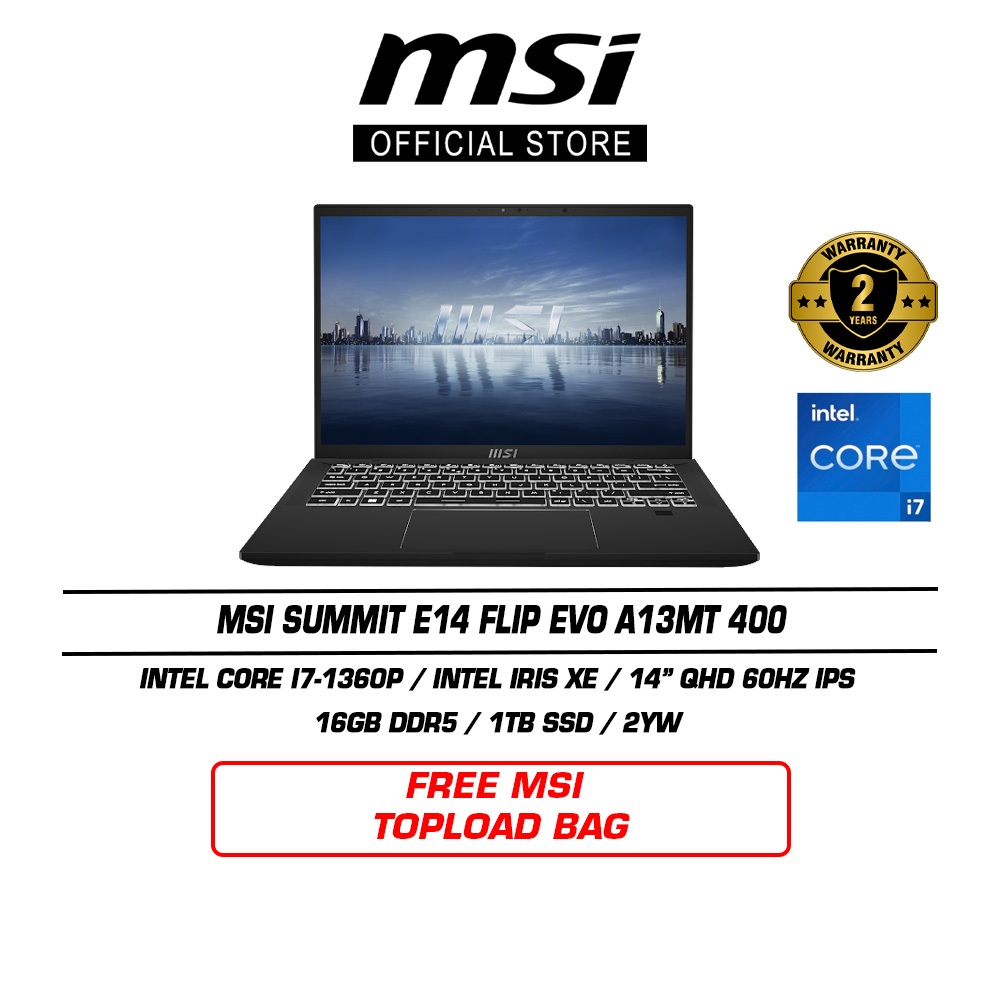 MSI Summit E14 Flip Evo A13MT 400 (14" QHD IPS 60Hz/Intel i7-1360P/16GB ...