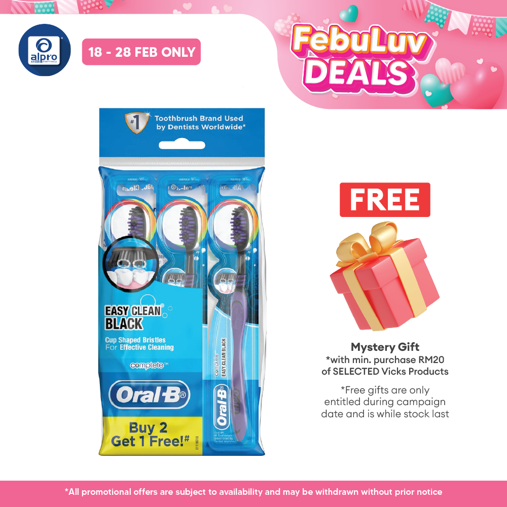 Oral-B Complete Easy Clean Black Polybag 3s | Molded Tongue Cleaner For ...