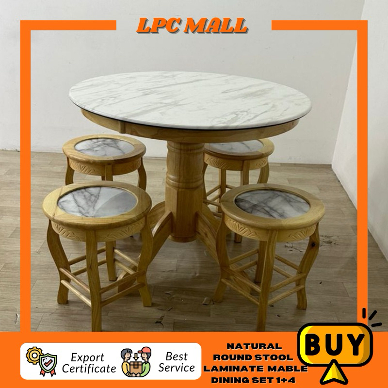 LPC MALL 915 Round Laminate White Mable + 702 Round 18”Stool Dining Set ...