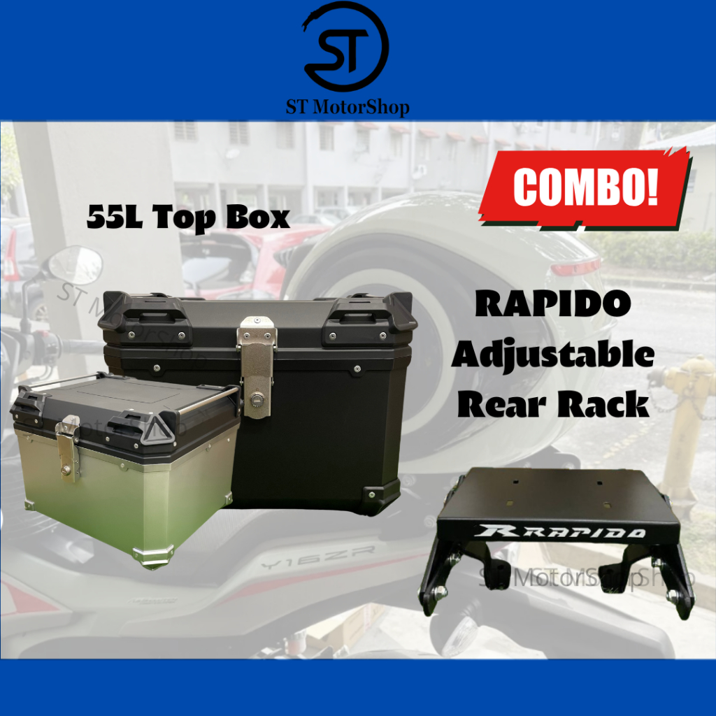 RAPIDO Rack Lipat with PP Material Top Box 55L Motorcycle Box ...